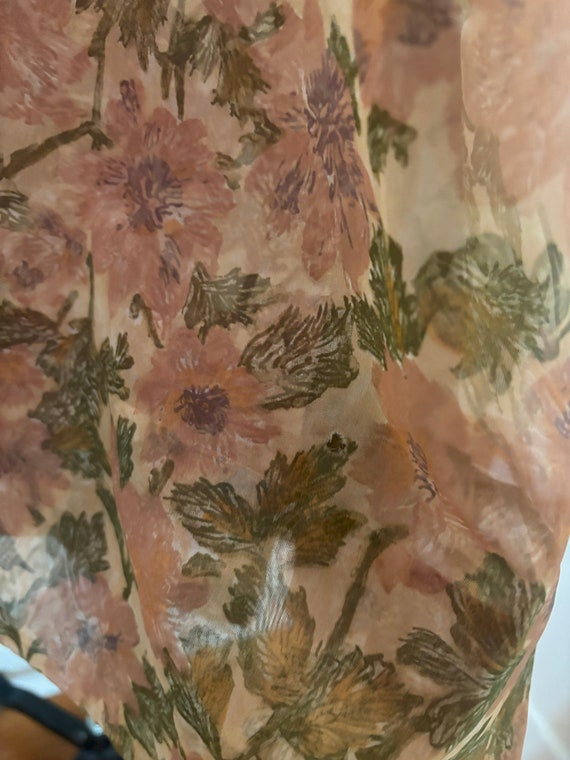 1950s Autumnal Chiffon and Acetate Floral Print Dress… - Gem