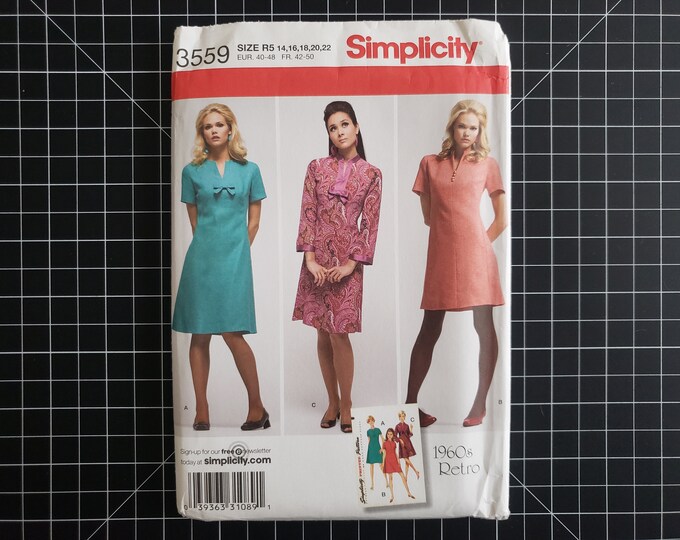 Uncut Simplicity 3559 Mod Dress Pattern, Sizes 14-16-18-20-22, Factory ...