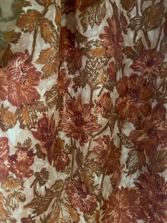 1950s Autumnal Chiffon and Acetate Floral Print Dress… - Gem