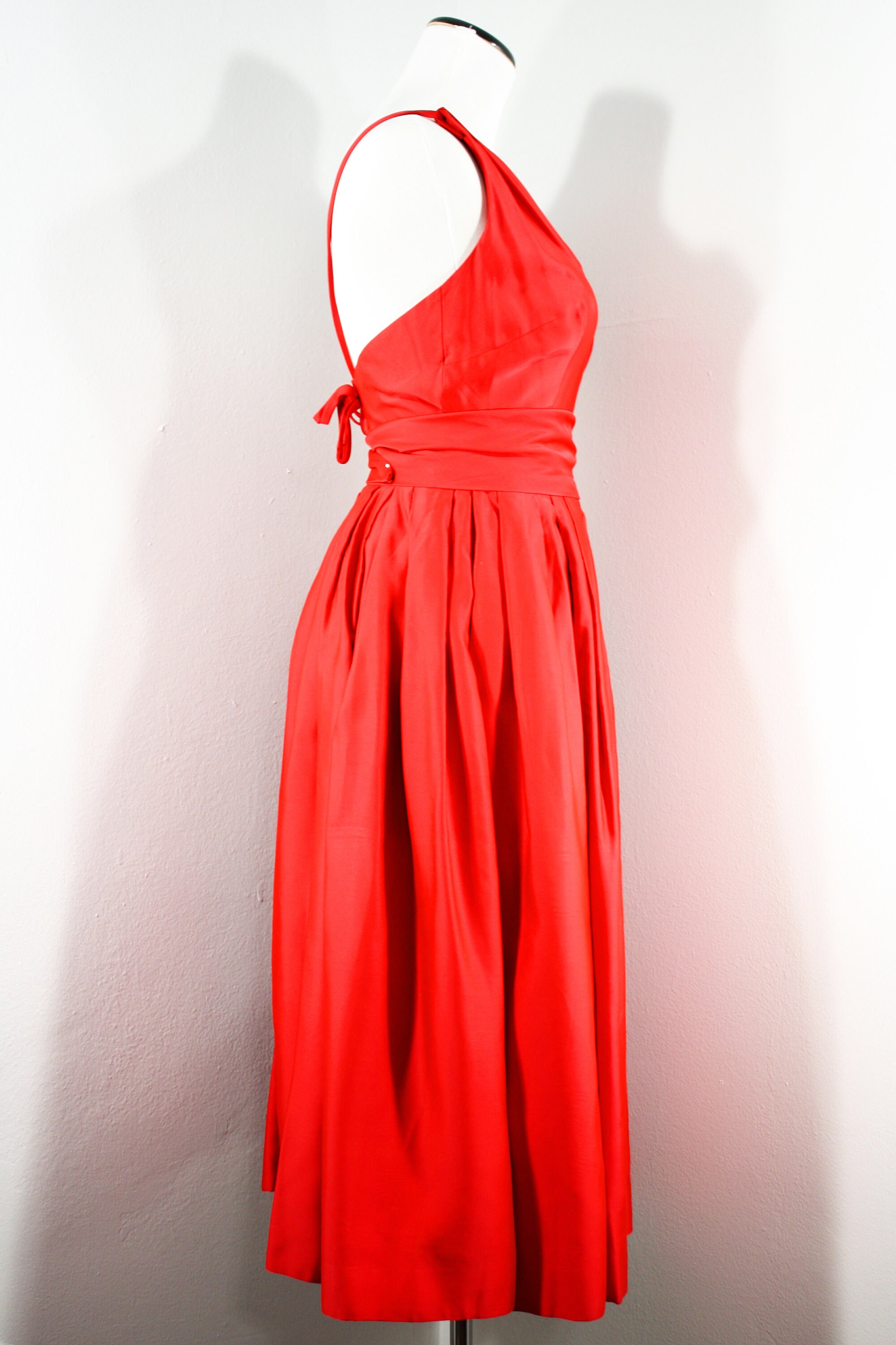 1960s Red Satin Cocktail Dress With Wrap By Rappi Extra Extra Etsy 7593