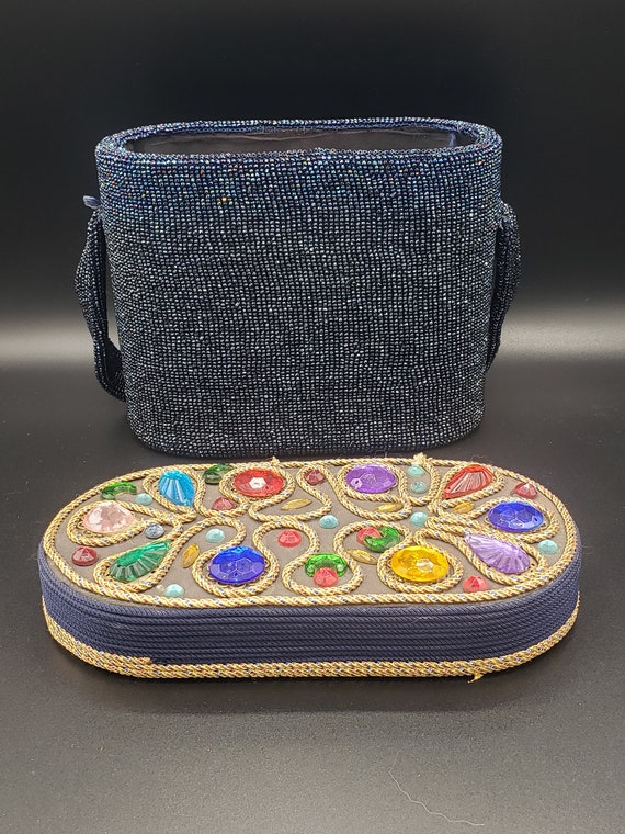 1940s Iridescent Blue Micro Beaded Box Bag | 40s Vint… - Gem