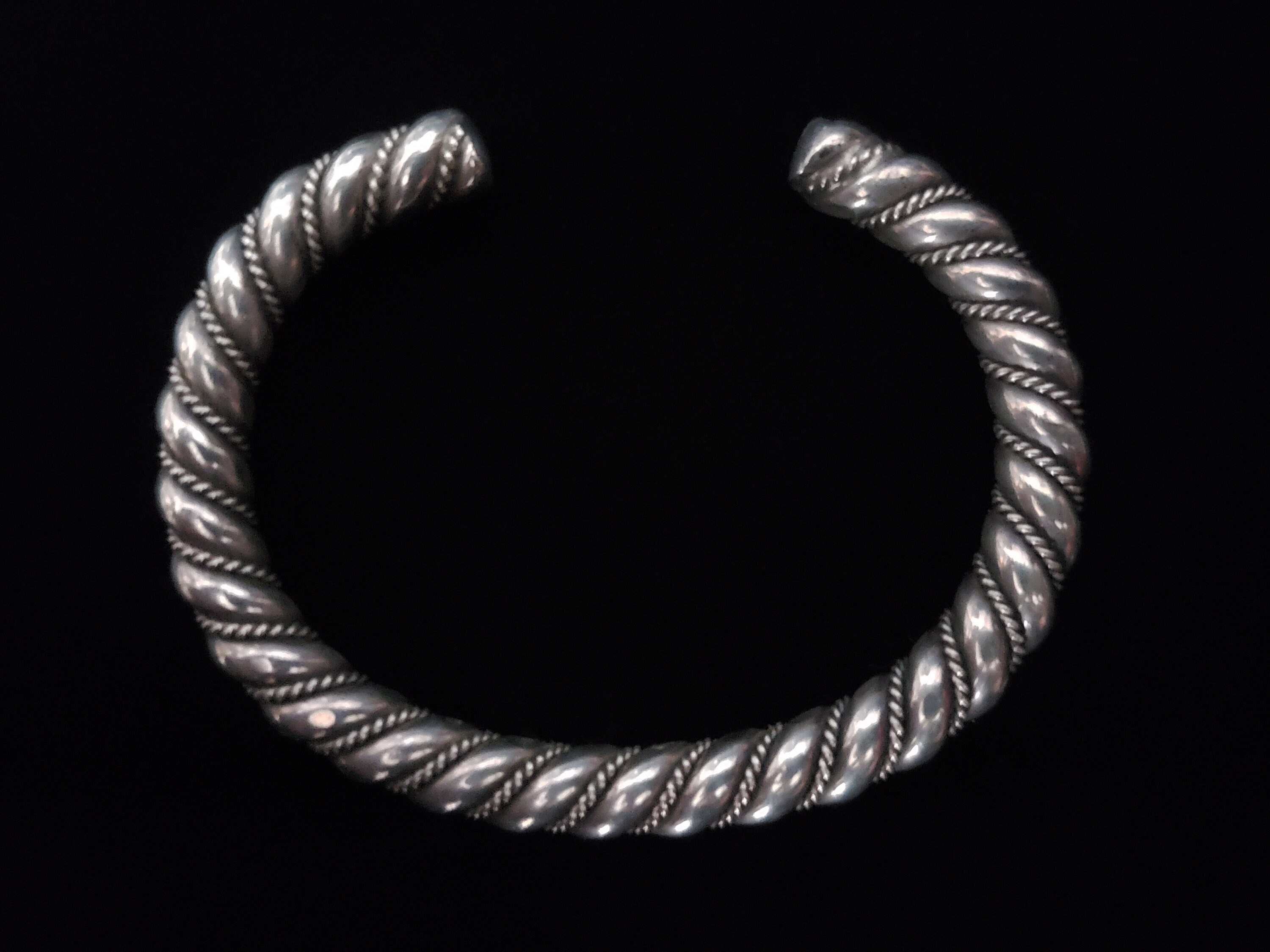 1950s Sterling Silver Twisted Rope Cuff Bracelet 50s Vintage Heavy Adjustable Double Strand ...