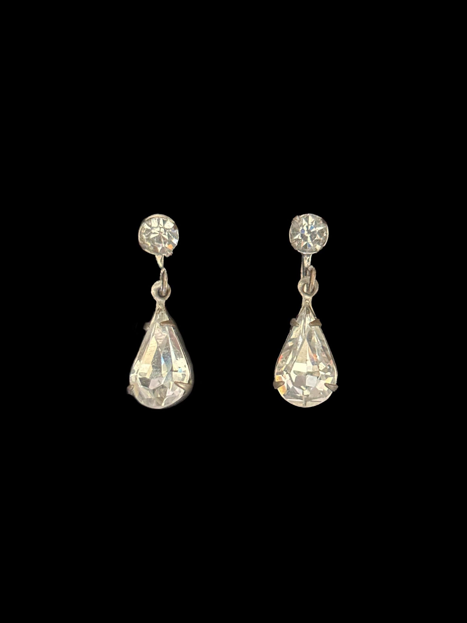 1950s Clear Rhinestone Drop Earrings | 50s Vintage Teardrop Screw Back ...