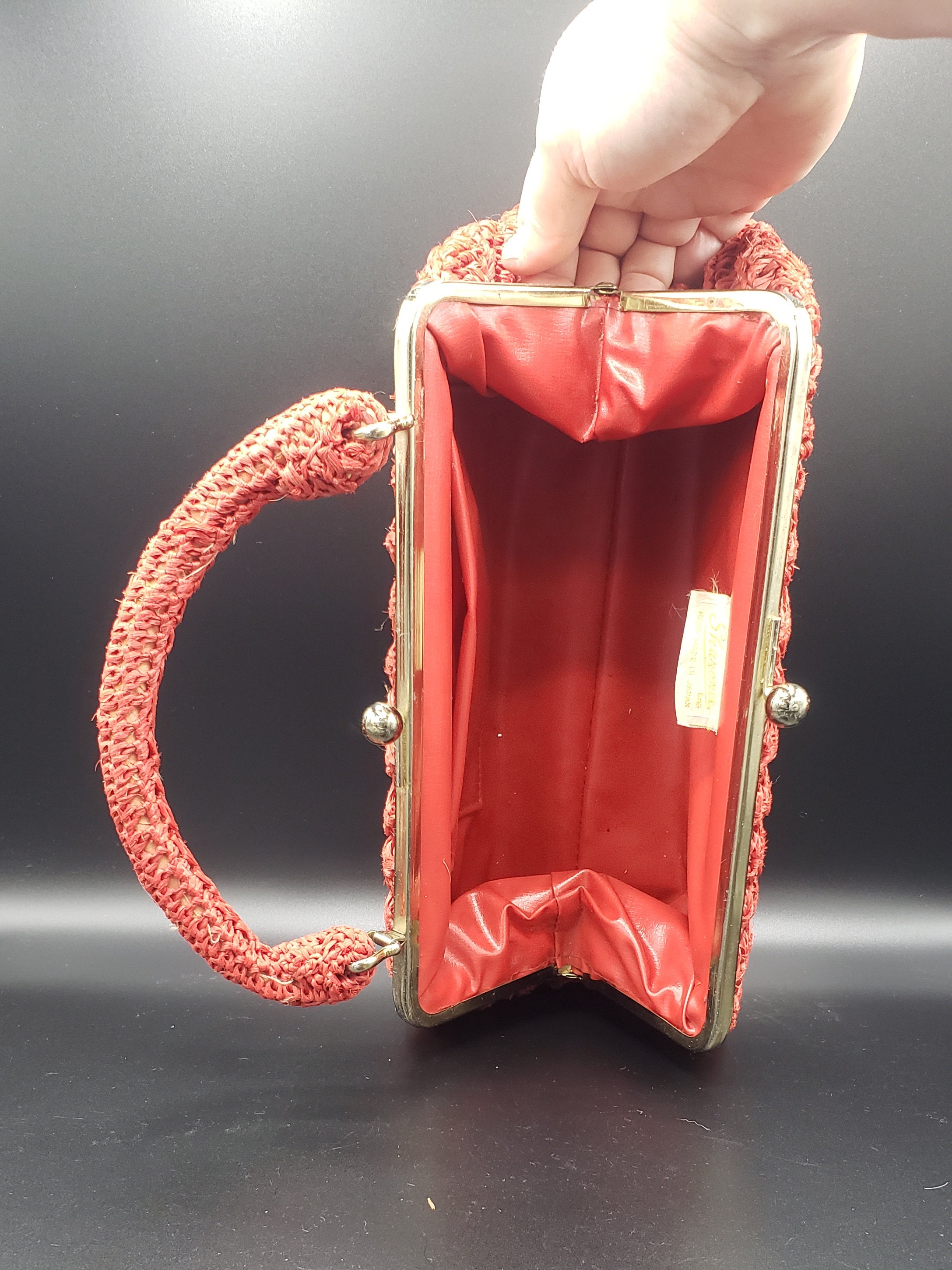 1960s Red Straw Handbag, by Sharonee 60s Vintage Crochet Purse, Made in ...