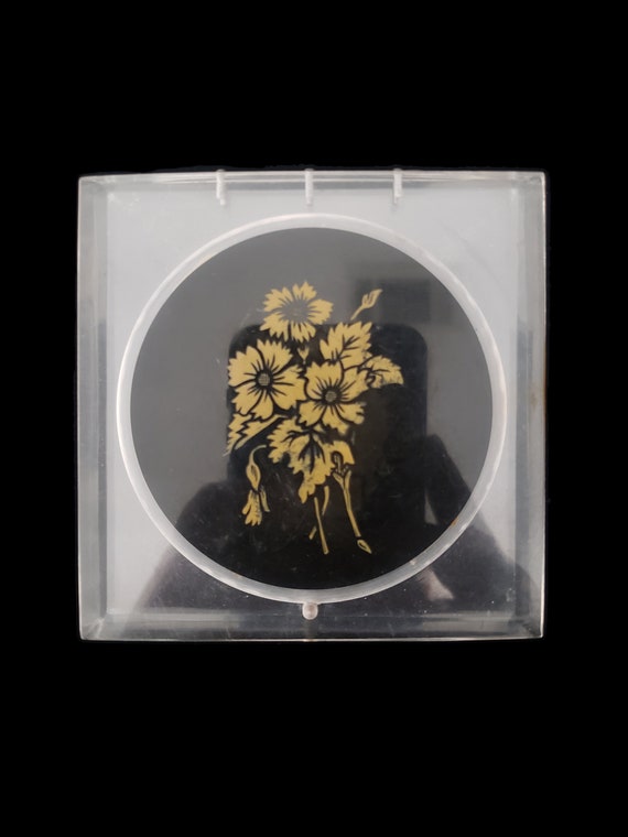 1930s Art Deco Black and Gold Floral Compact | 30s Vi… - Gem