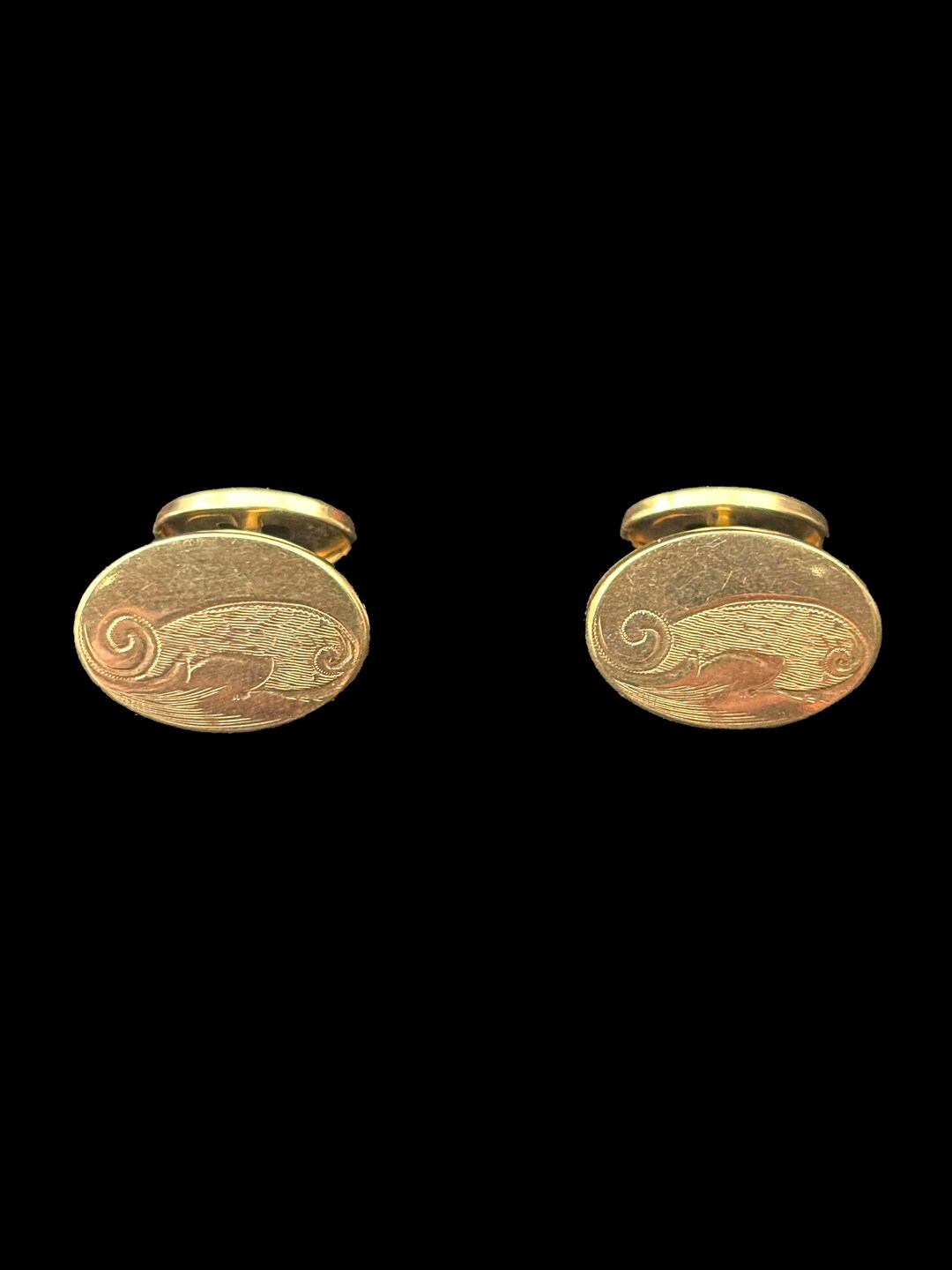 1900s Victorian Oval Gold Filled Cuff Links W/ Engraved Scroll Design ...
