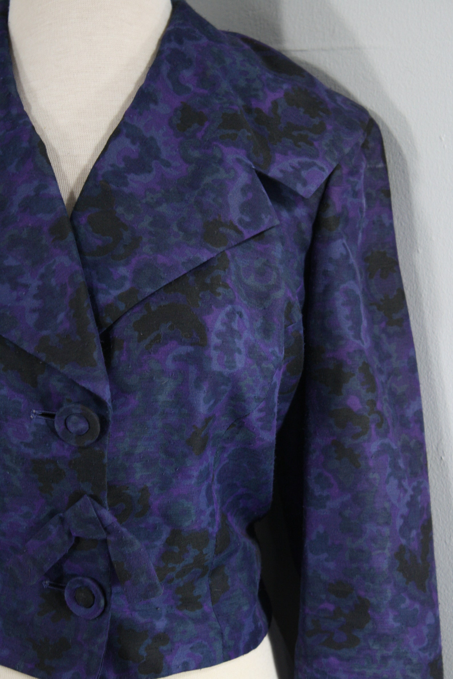 1950s Blue Watercolor Floral Cropped Jacket, by Glenhaven, Medium to ...