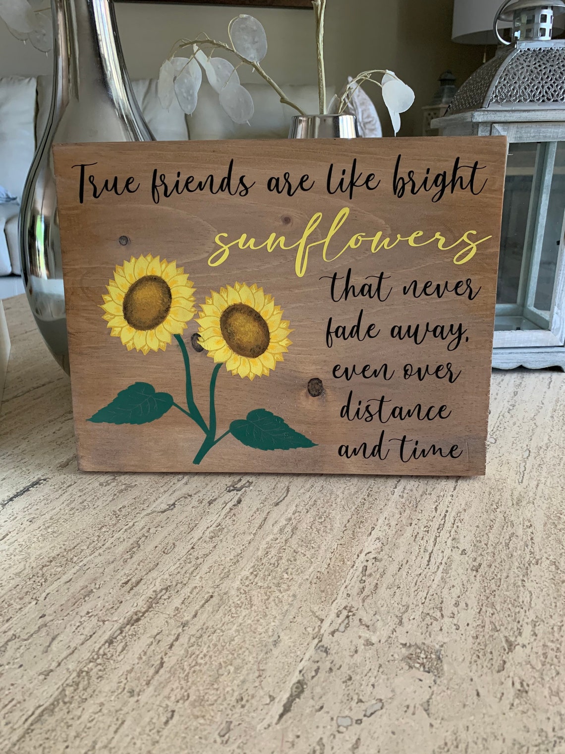 True Friends Sunflower Quote Painted Wood Sign - Etsy
