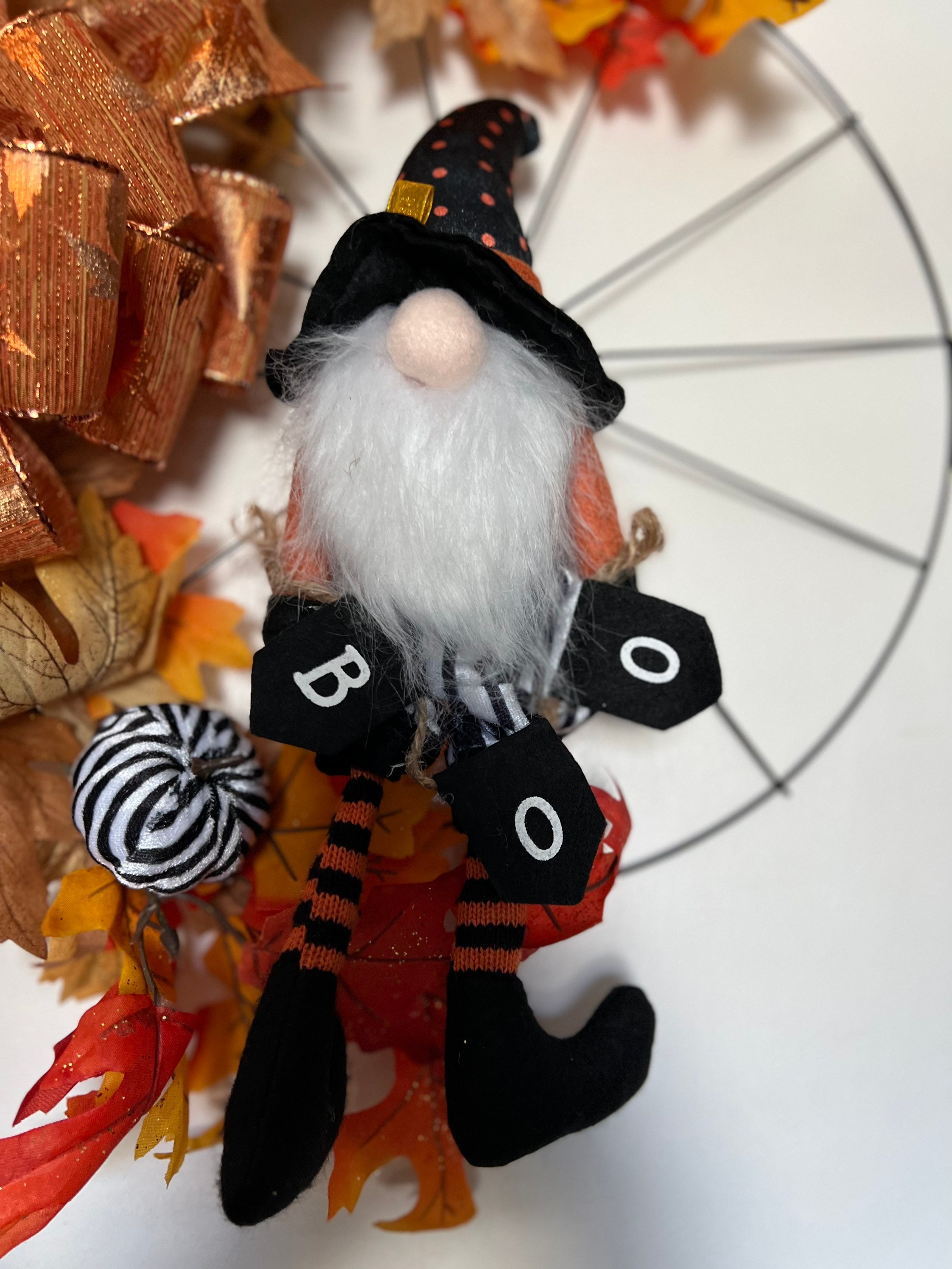Fall Halloween Gnome, Bicycle Wheel Wreath - Etsy