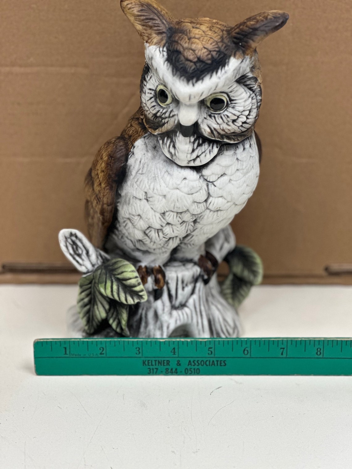 Vintage Large Flambro Porcelain Great Horned Owl Musical Figurine - Etsy