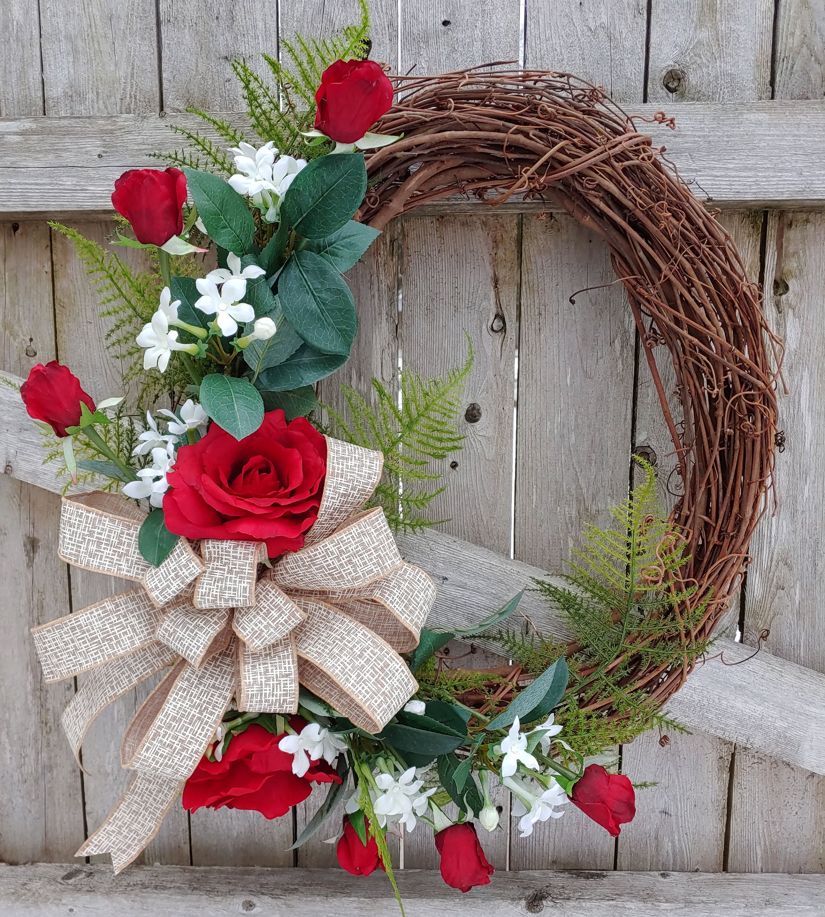 Red Roses Grapevine Wreath, Mothers Day Wreath,year-round Decor, Roses ...