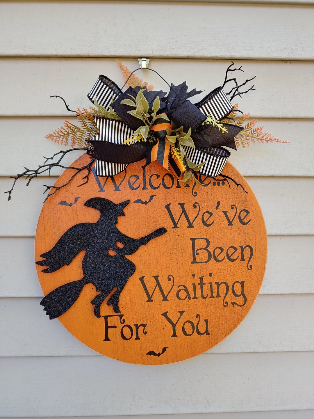 Welcome Halloween With This Cute but Scary Witch on Her Broom; Wooden ...