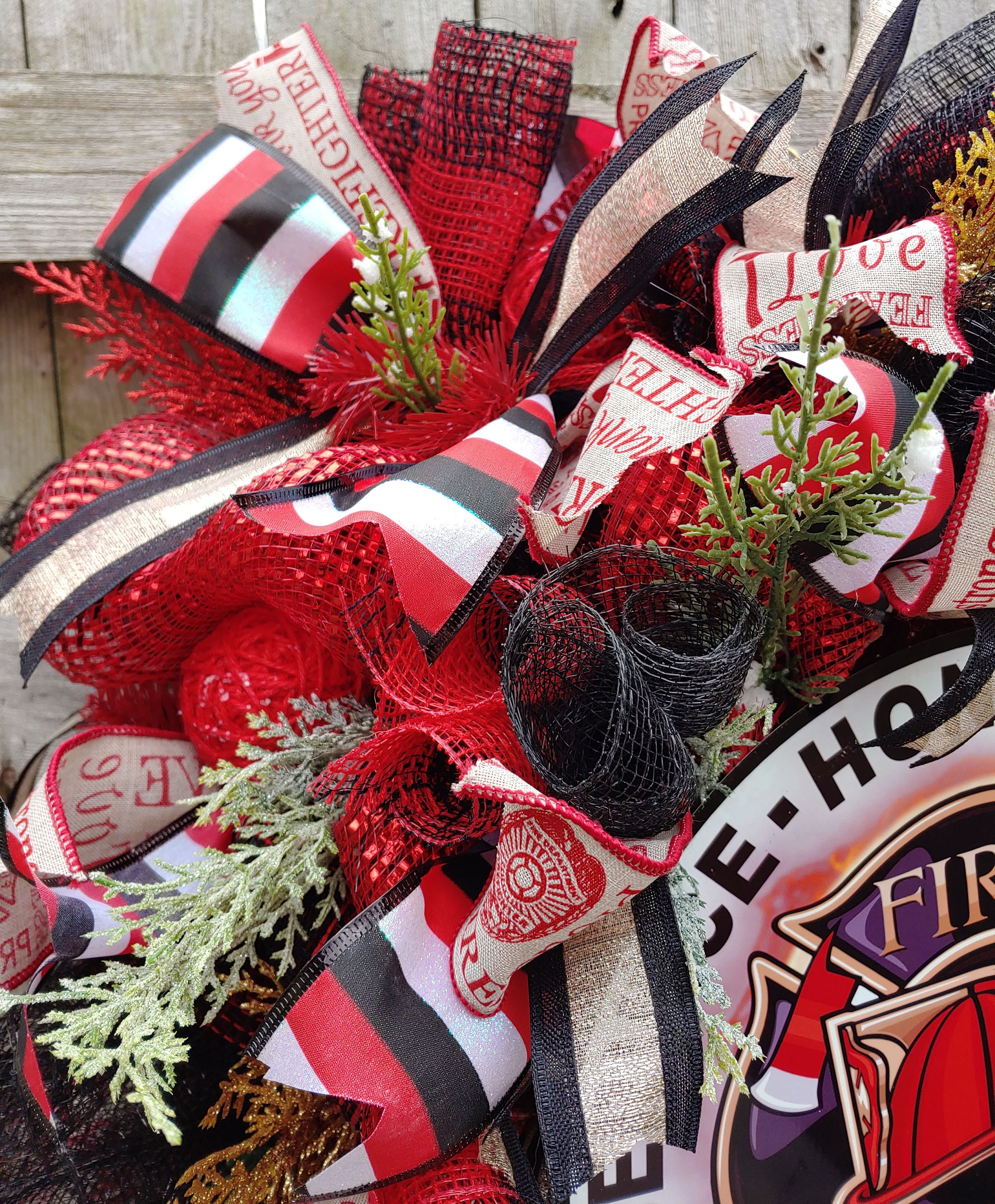 Firefighter Christmas Wreath for Front Door, Fireman Wreath, Fireman ...