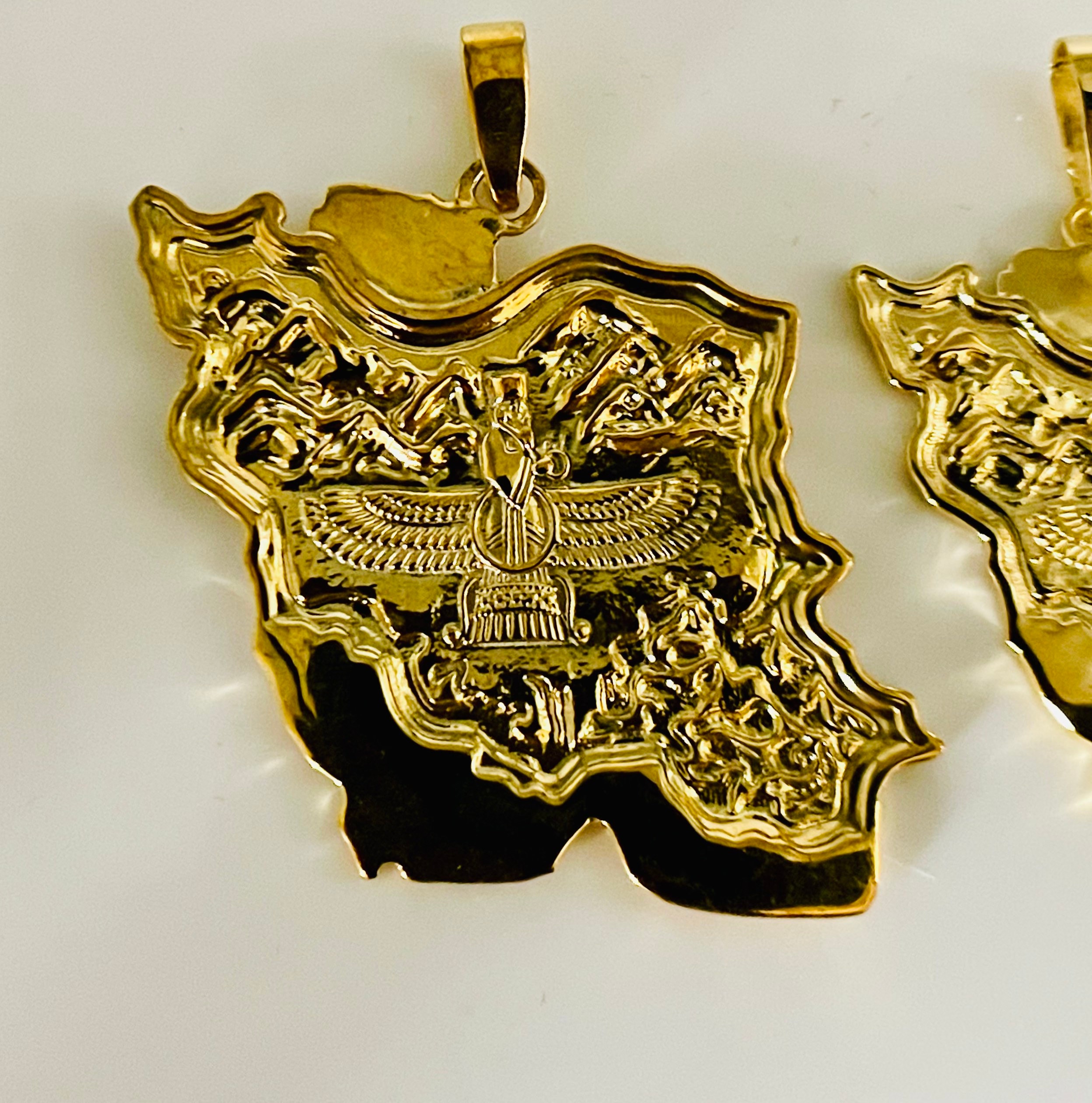 18k Gold IR Map With Farvahar - Etsy