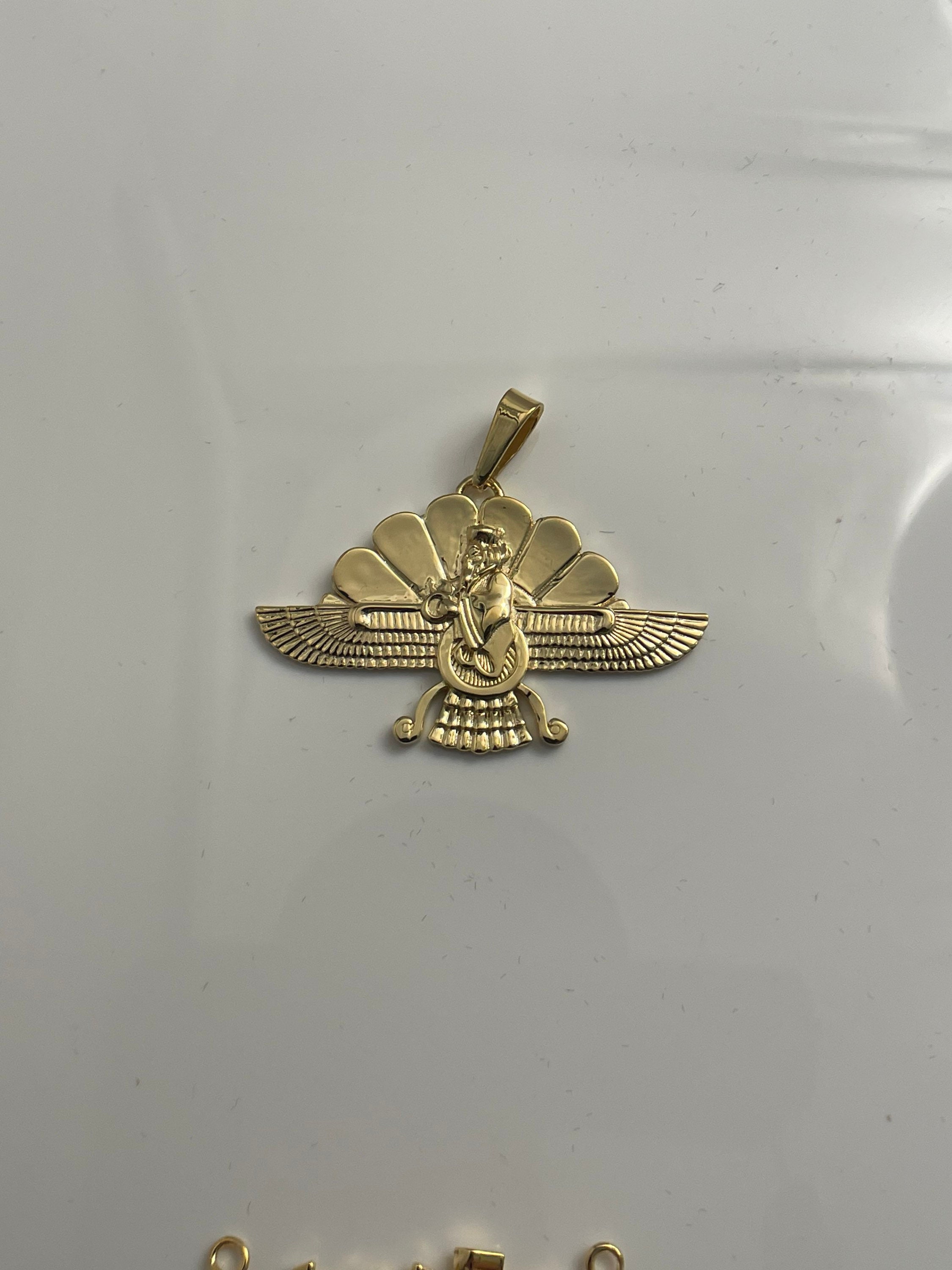 18k Gold Farvahar Pendant With Nilofar Abi Hakhamaneshi Takht Jamshid ...