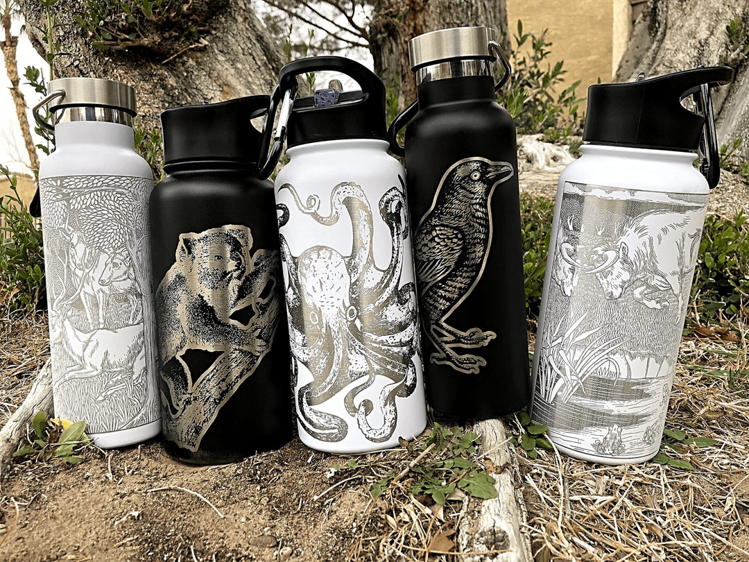 Engraved Animal Stainless Steel Water Bottle: Custom Fauna Design - Etsy