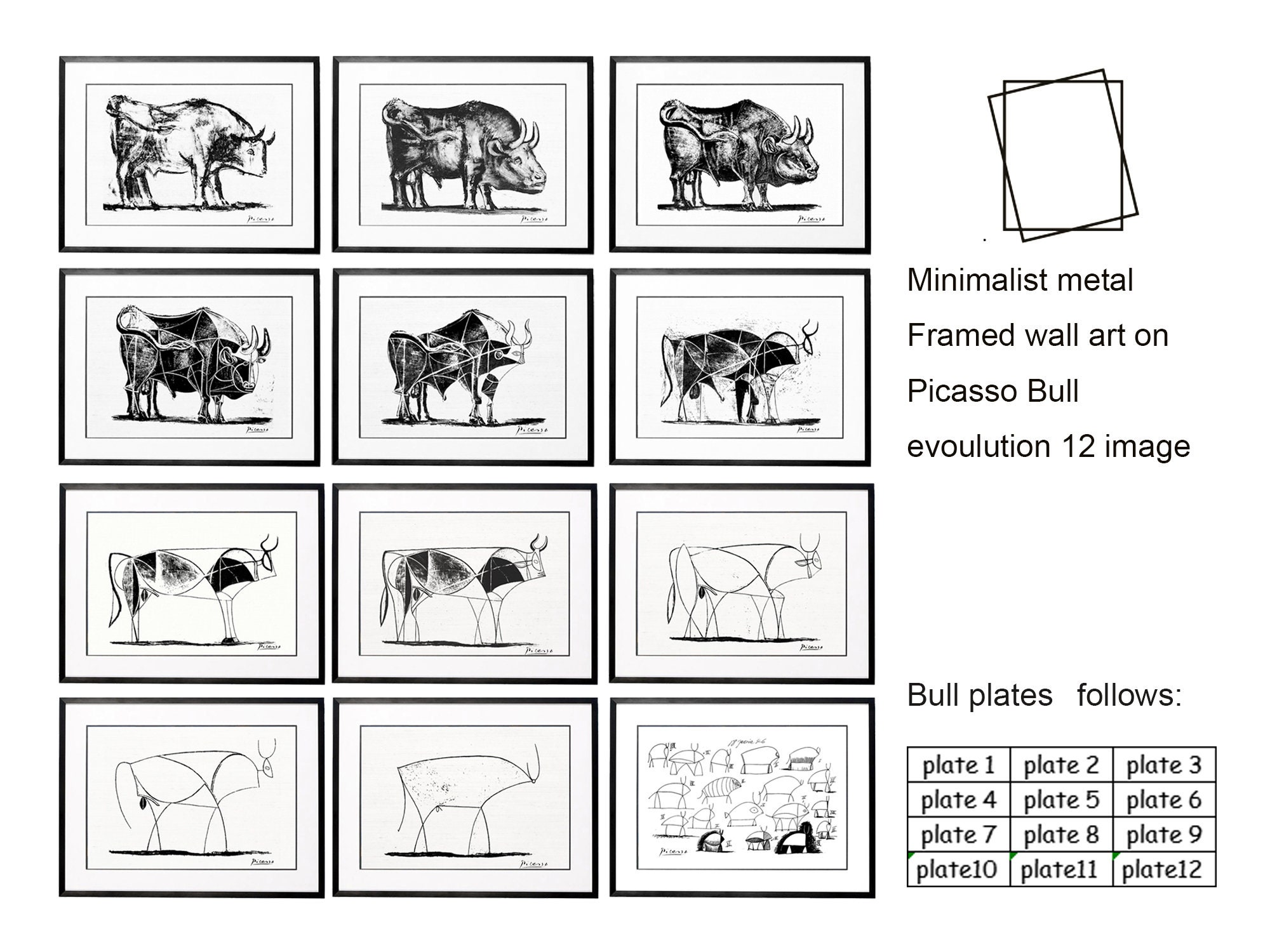 Metal Framed Art on Picasso Bull Evolution 11 Phase A4 30x40cm ...