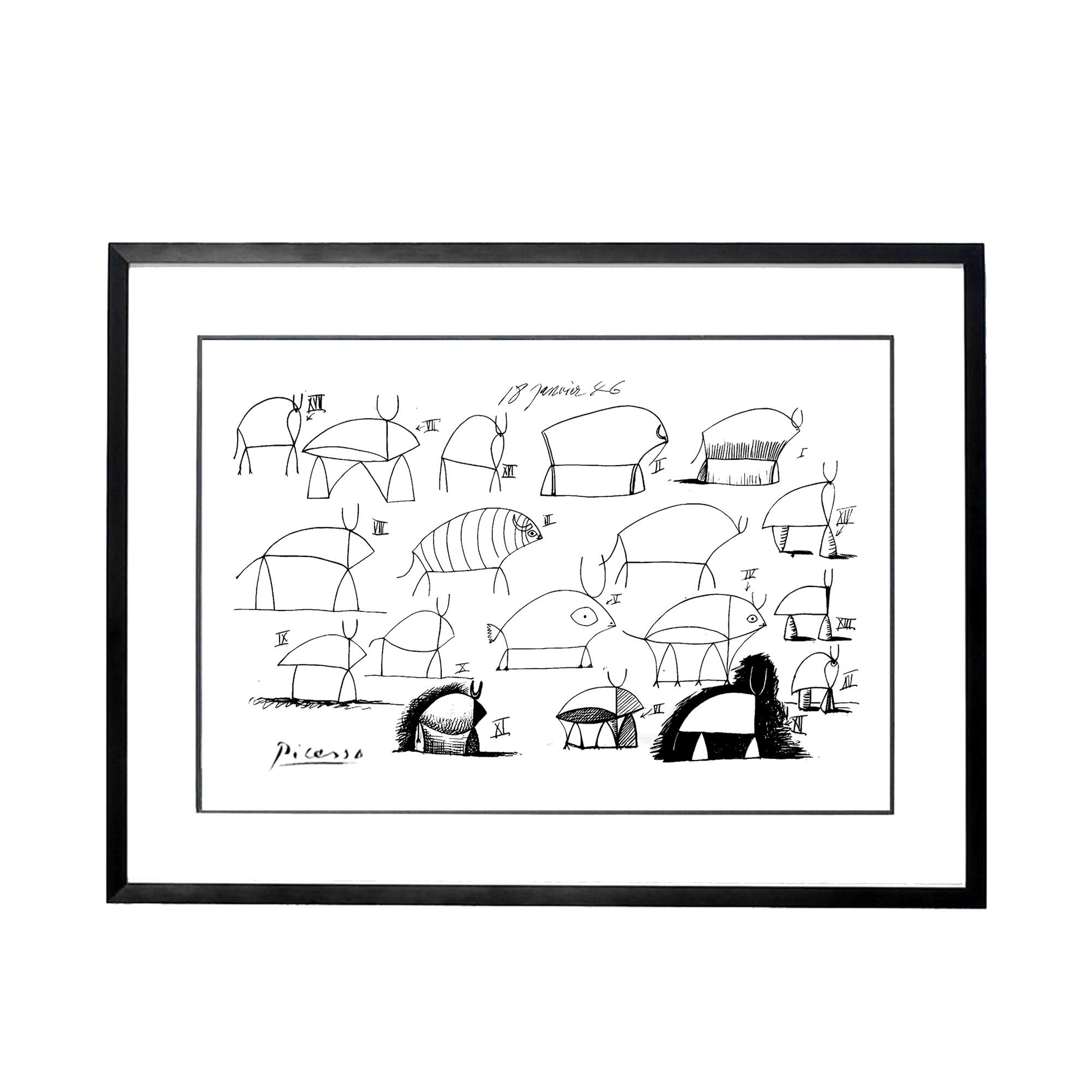 Metal Framed Art on Picasso Bull Evolution 11 Phase A4 30x40cm ...