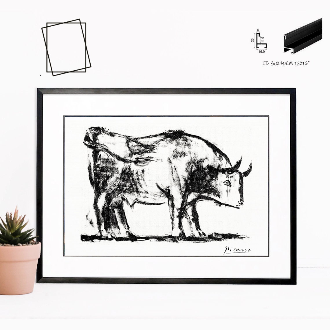 Metal Framed Art on Picasso Bull Evolution 11 Phase A4 30x40cm ...
