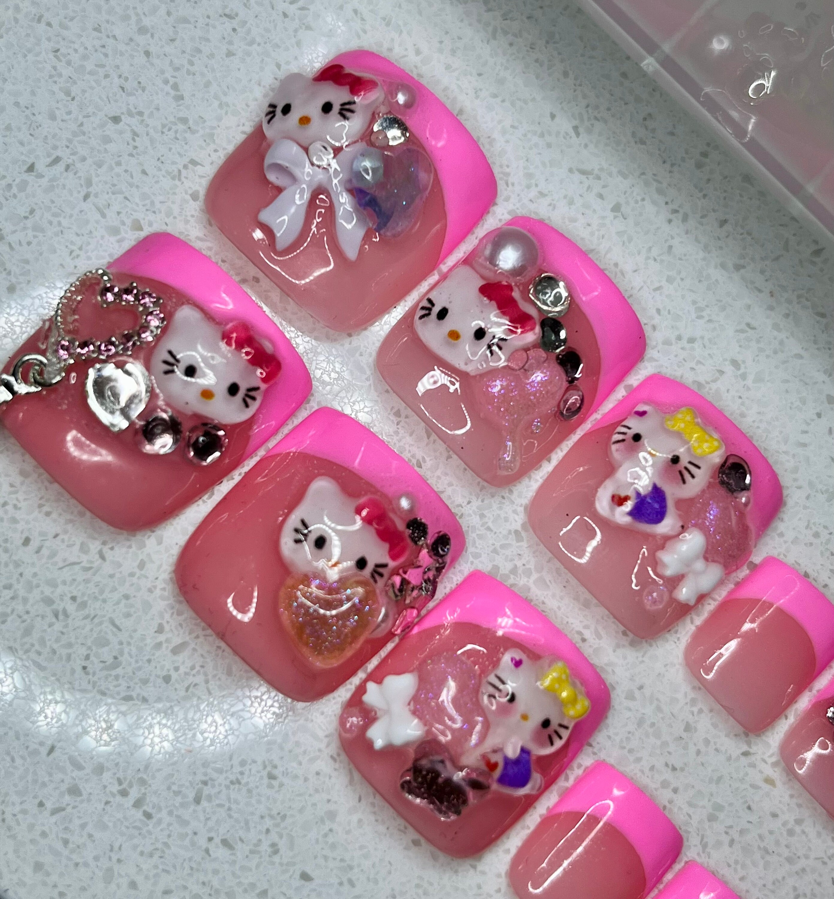 Blinged Hello Kitty Press on Toe Tips, Kawaii Toe Nails, Y2k Toe Tips ...