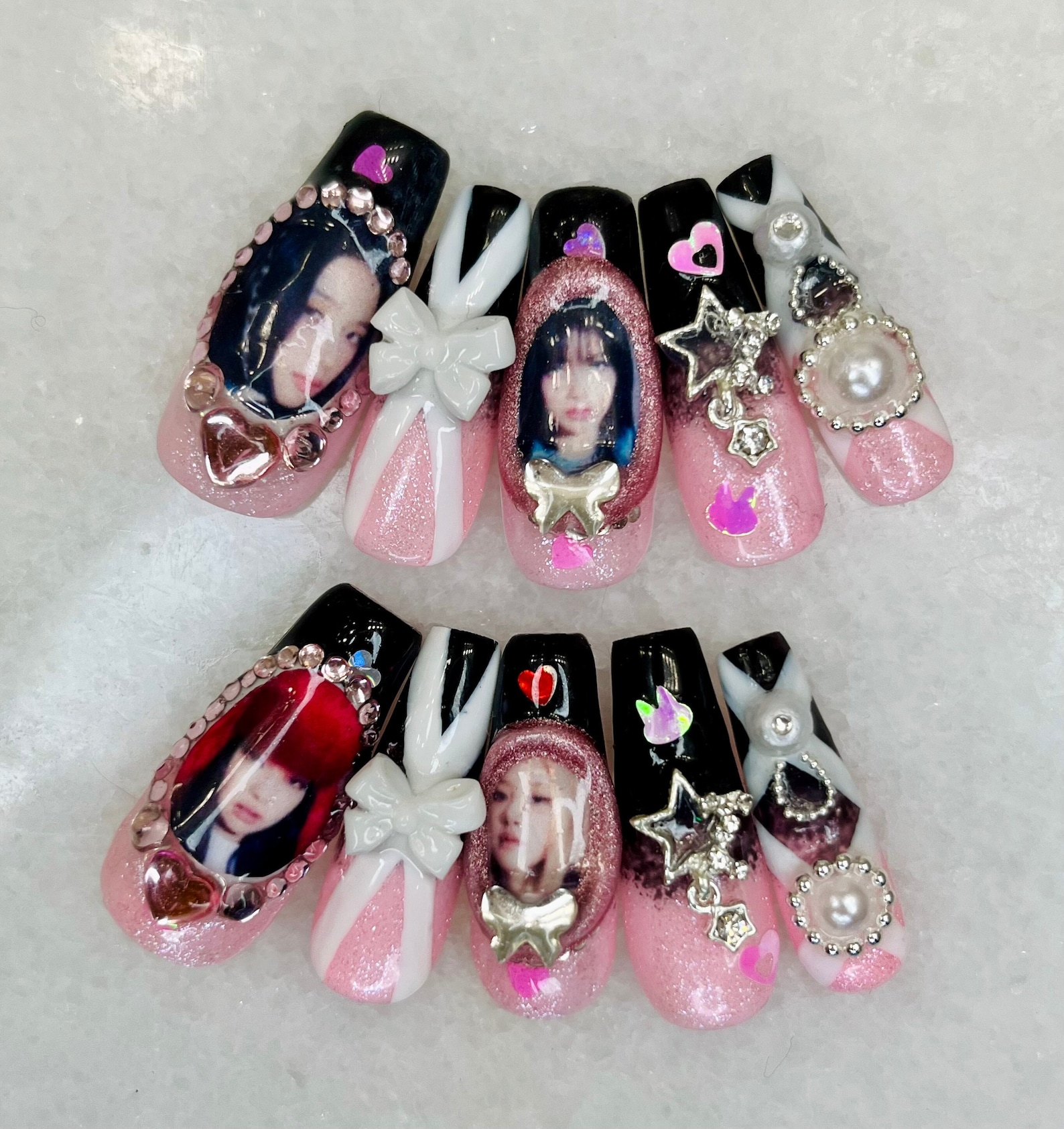Black Pink Press on Set, Korean Inspired Nails, Bougie Nails, Medium ...