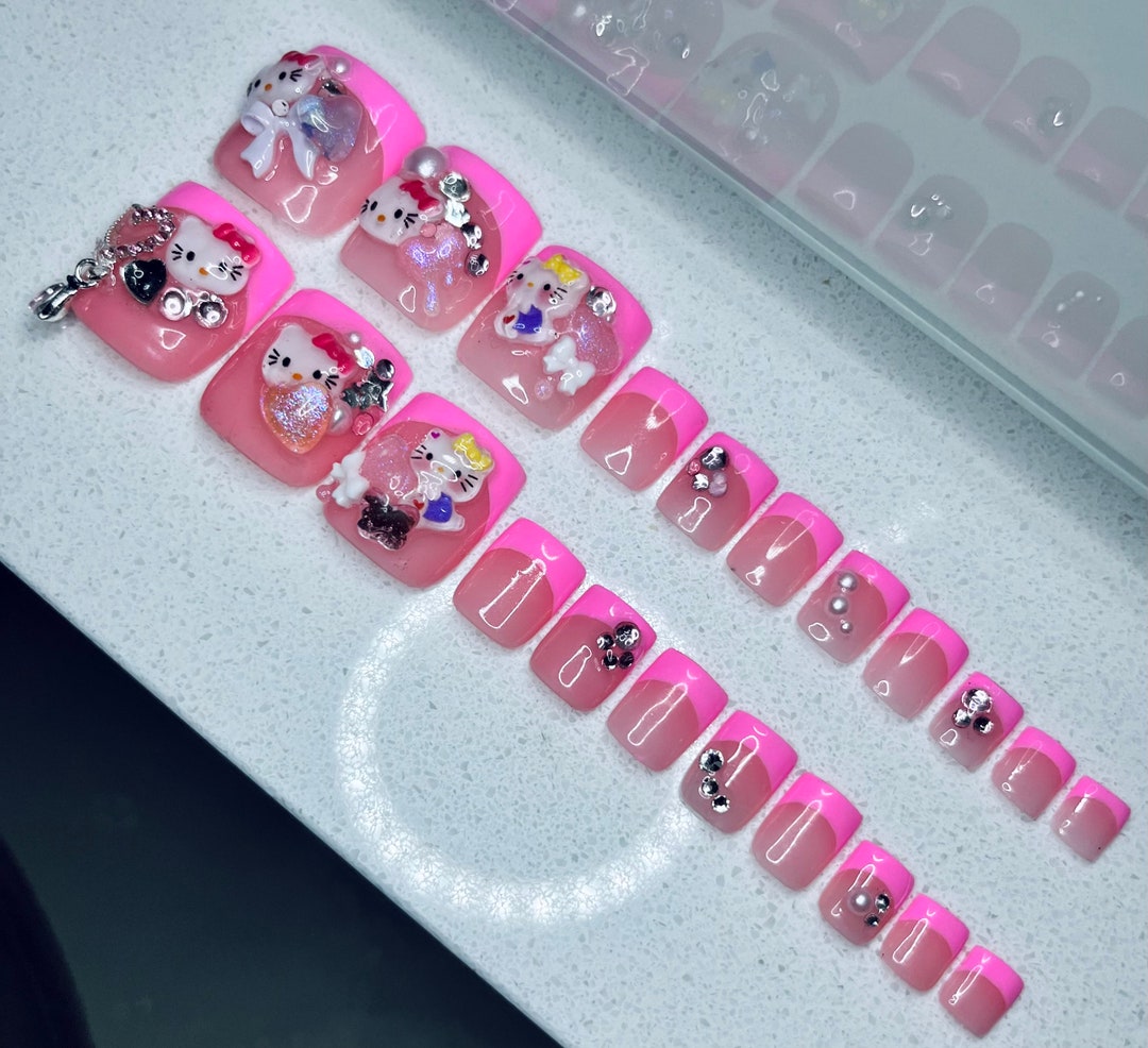 Blinged Hello Kitty Press on Toe Tips, Kawaii Toe Nails, Y2k Toe Tips ...