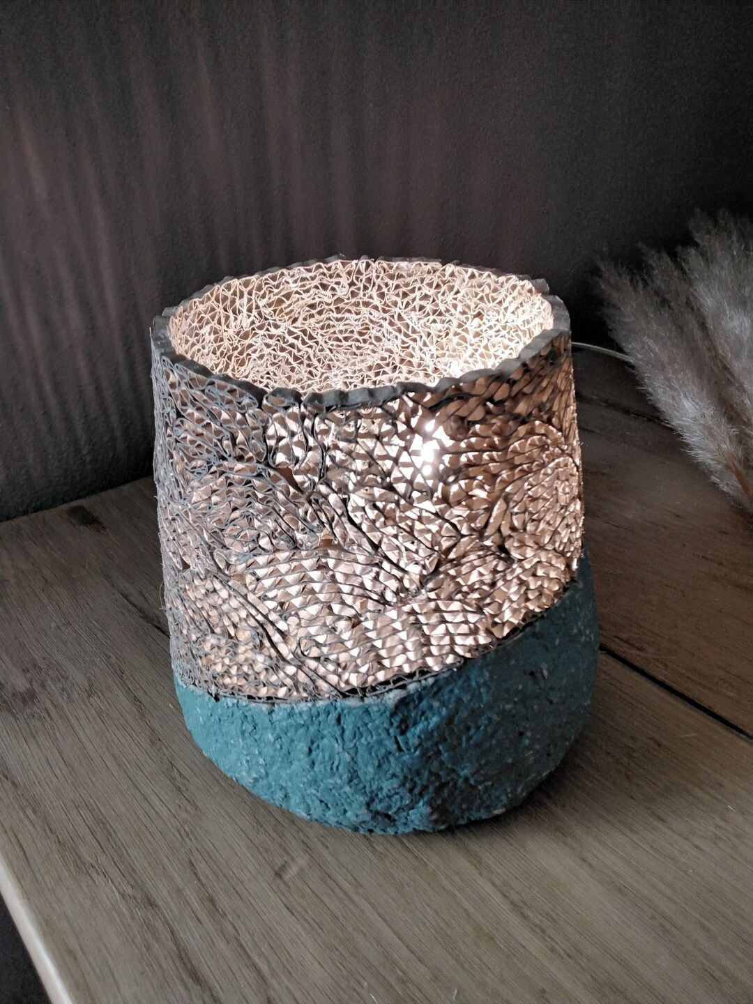 Bedside or Desk Lamp Made of Recycled Cardboard Lace and Coloured ...