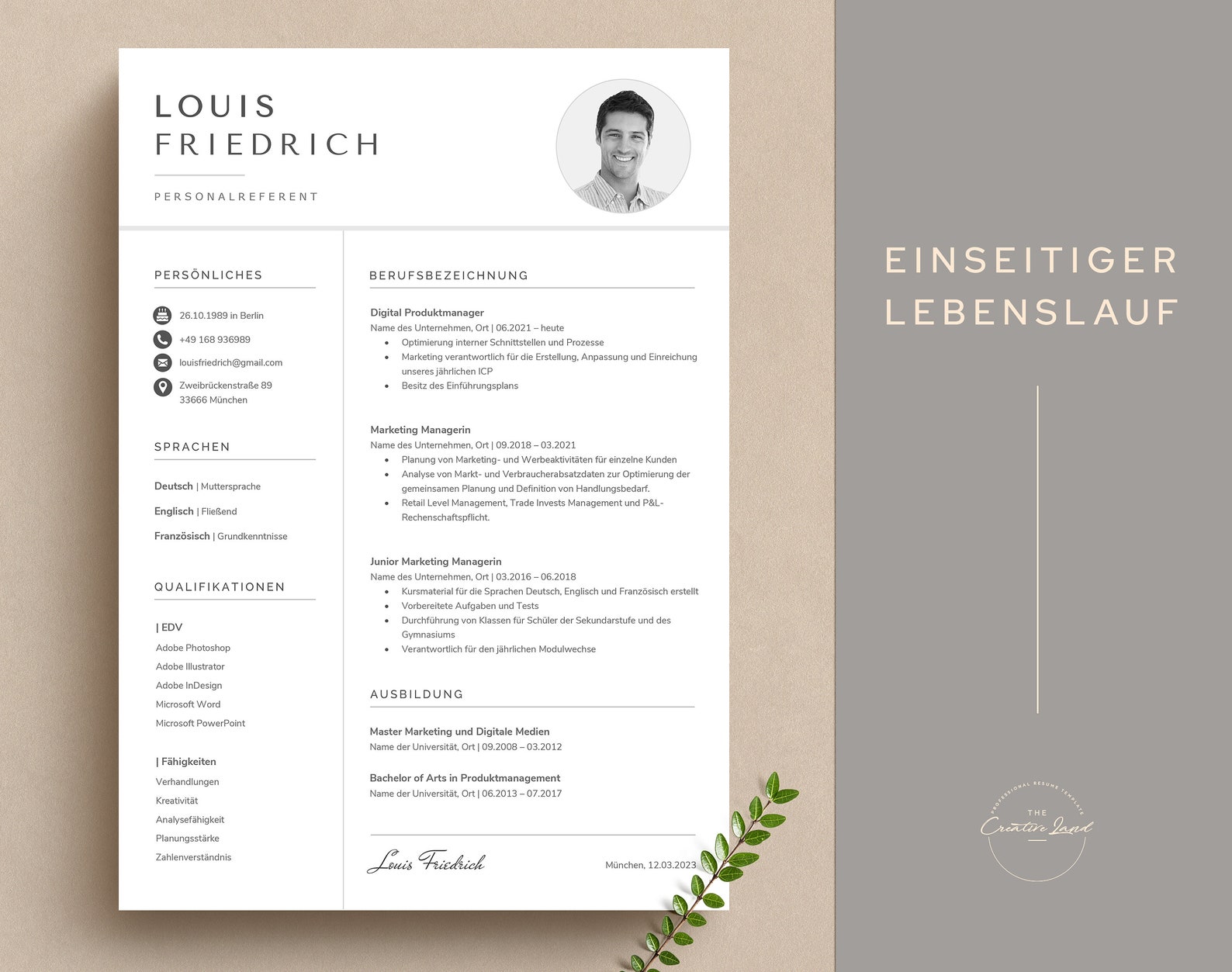 German Resume Template for Word & Apple Pages (DIN A4) - Etsy