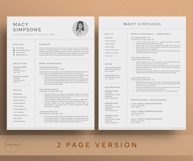 Modern Resume Template for Google Docs Word Pages Resume - Etsy