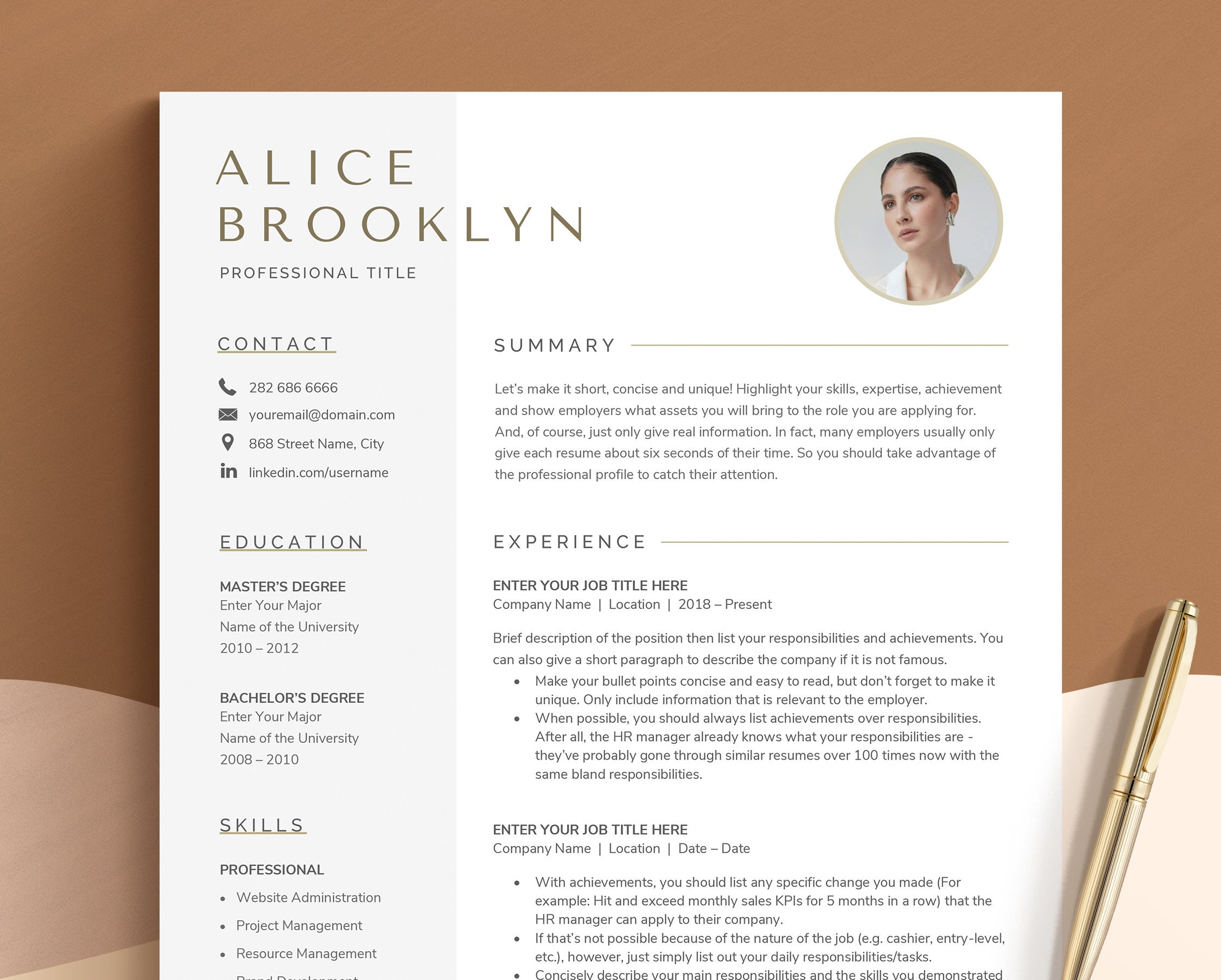 Professional Resume Template With Photo for Microsoft Word, Modern ...