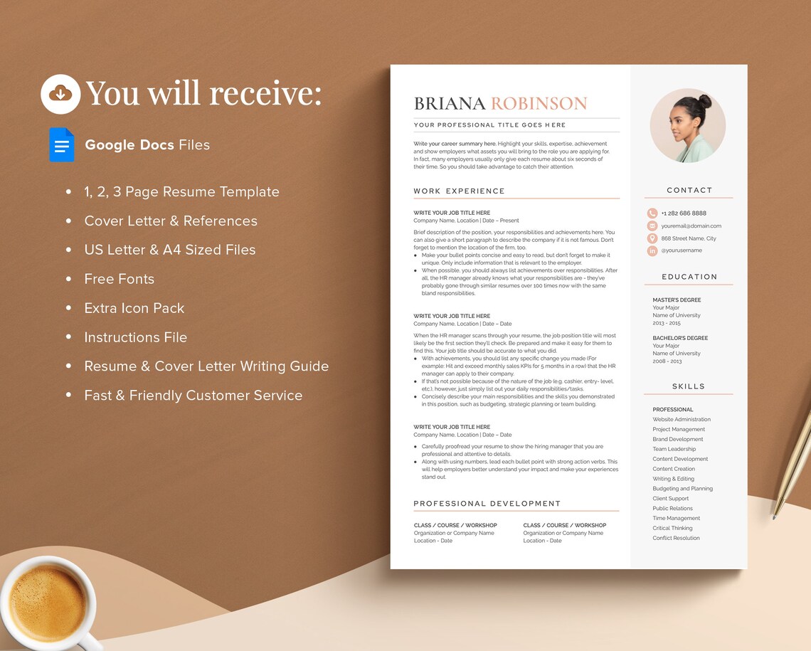 Google Docs Resume Template, Modern Resume CV Template With Picture ...