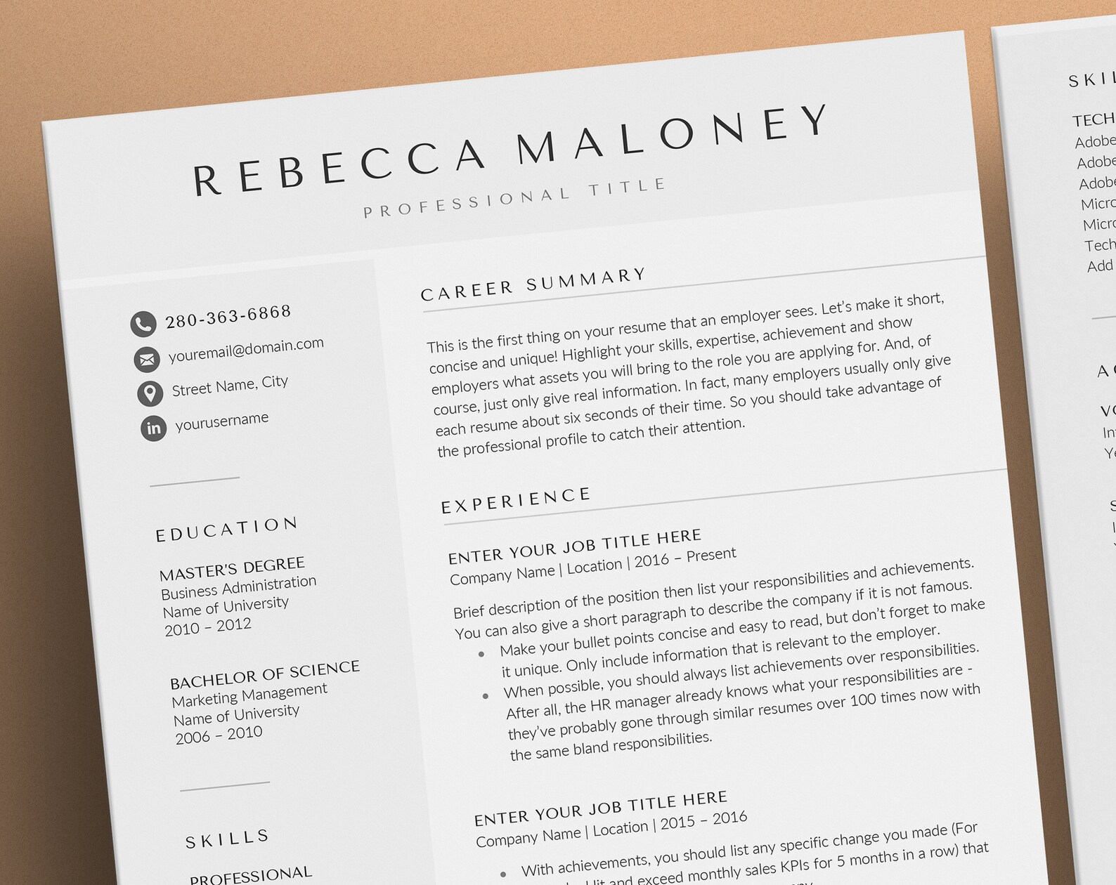 Professional Resume Template for GOOGLE Docs MS Word Pages - Etsy
