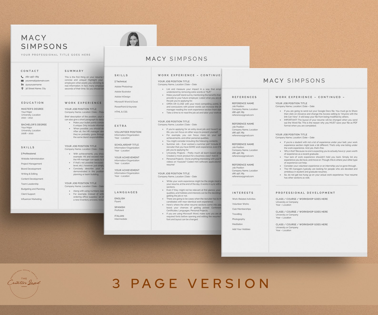 Modern Resume Template for Google Docs Word Pages Resume - Etsy