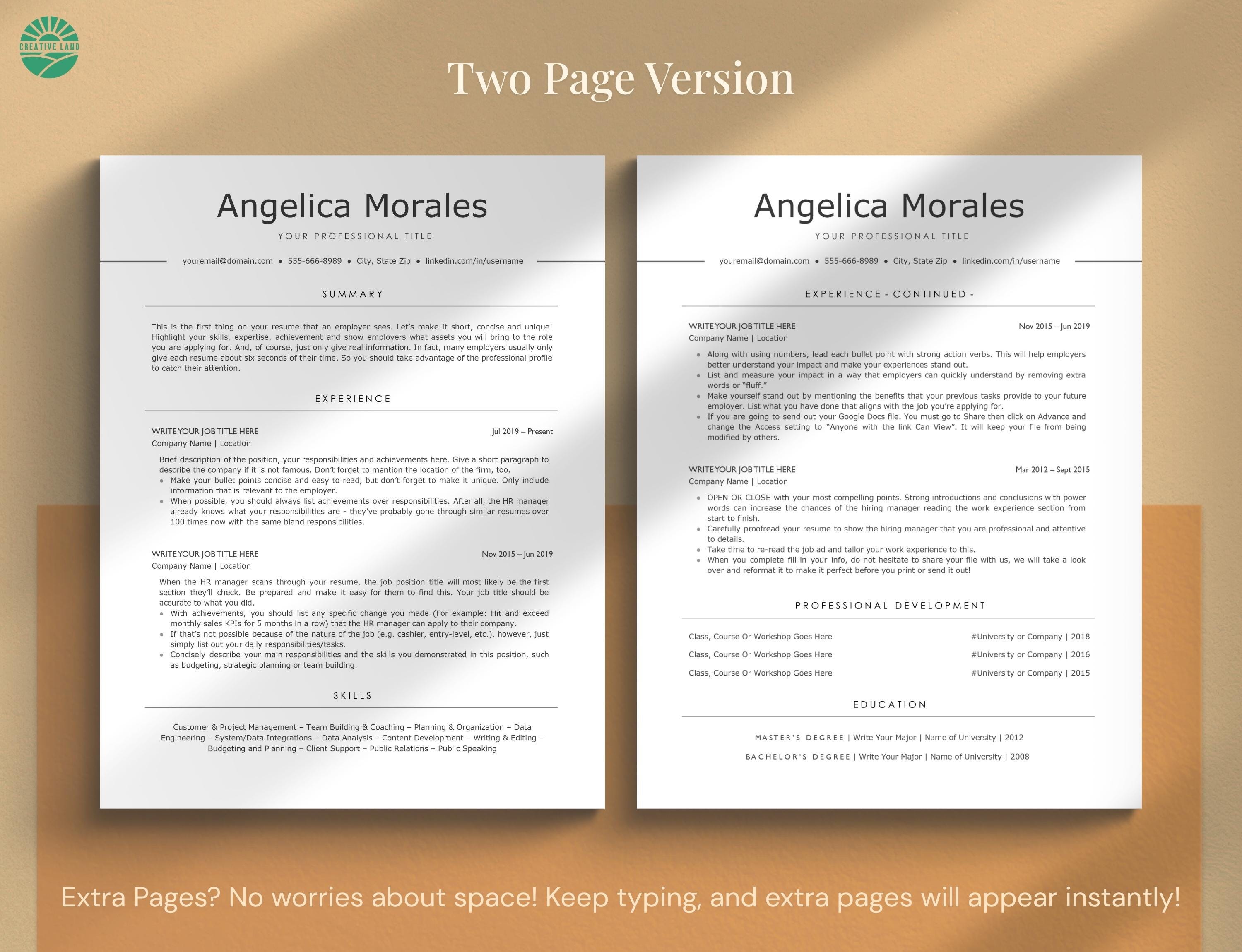 ATS Resume Template for Word, Pages, Google Docs (instant Download) - Etsy