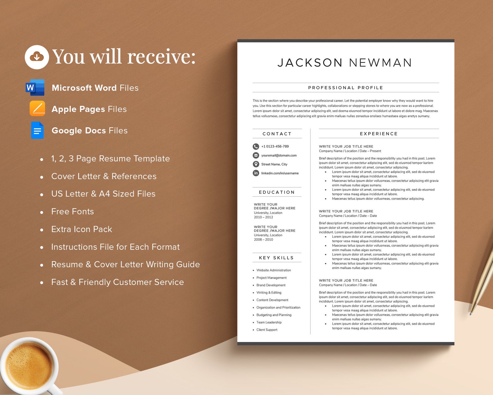 Classic Resume Template for Word, Pages, Google Docs | Simple Resume ...