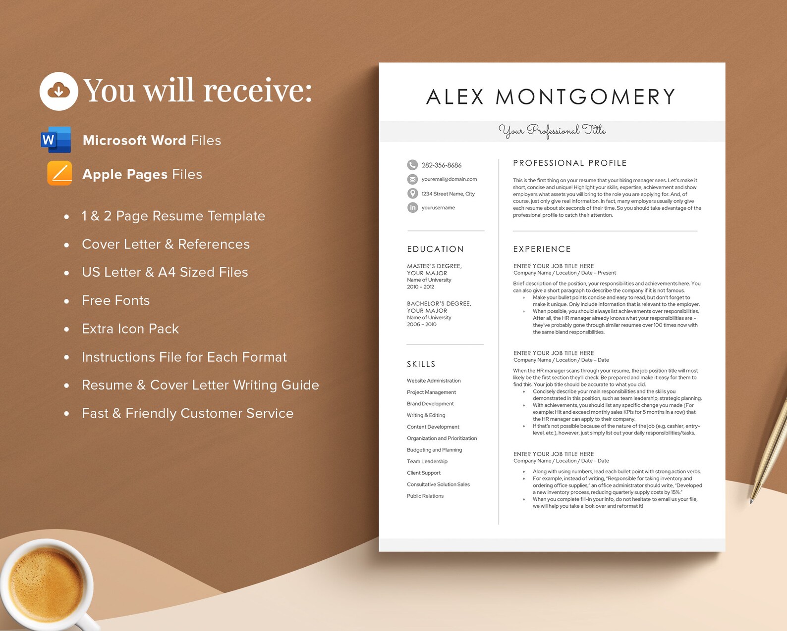 Creative Resume Template, Modern Clean Resume Template for Word & Pages ...