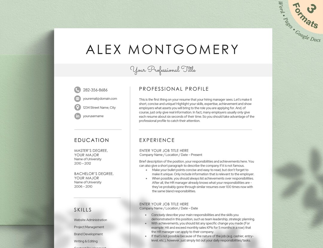 Creative Resume Template, Modern Clean Resume Template for Word & Pages ...