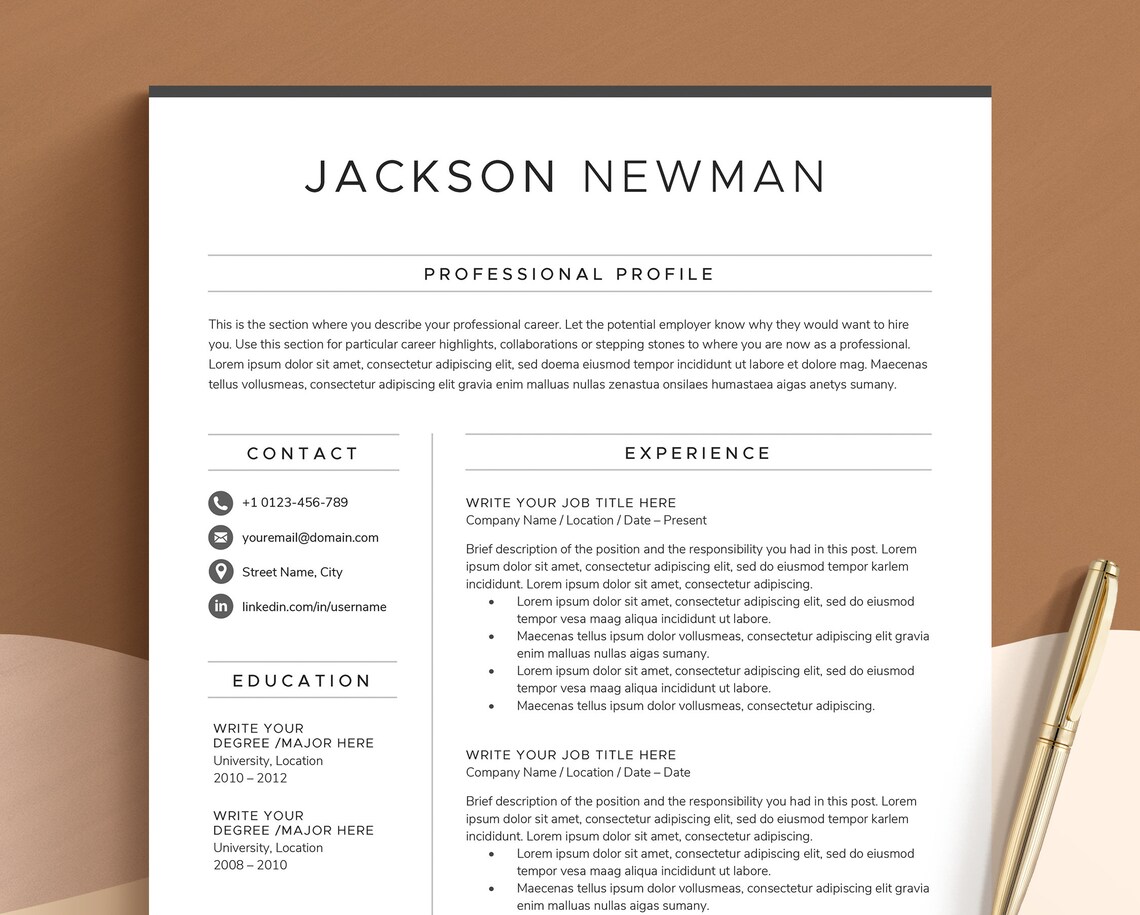 Classic Resume Template for Word, Pages, Google Docs Simple Resume ...