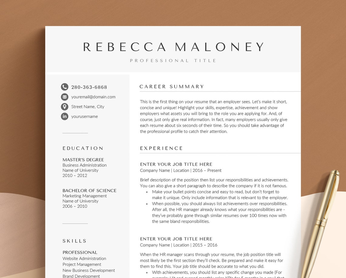 Professional Resume Template for Google Docs, Word, Pages Clean Resume ...