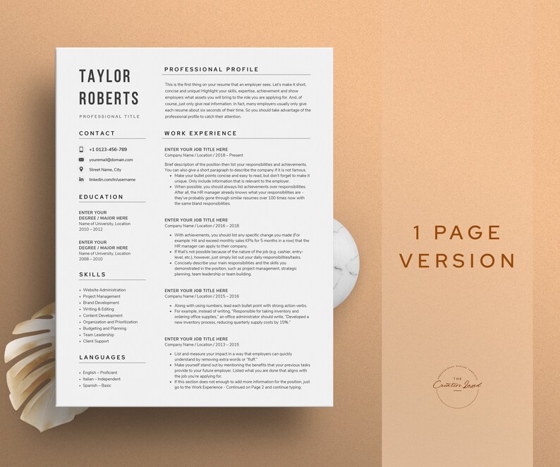 Professional Resume Template for Word Apple Pages Google | Etsy