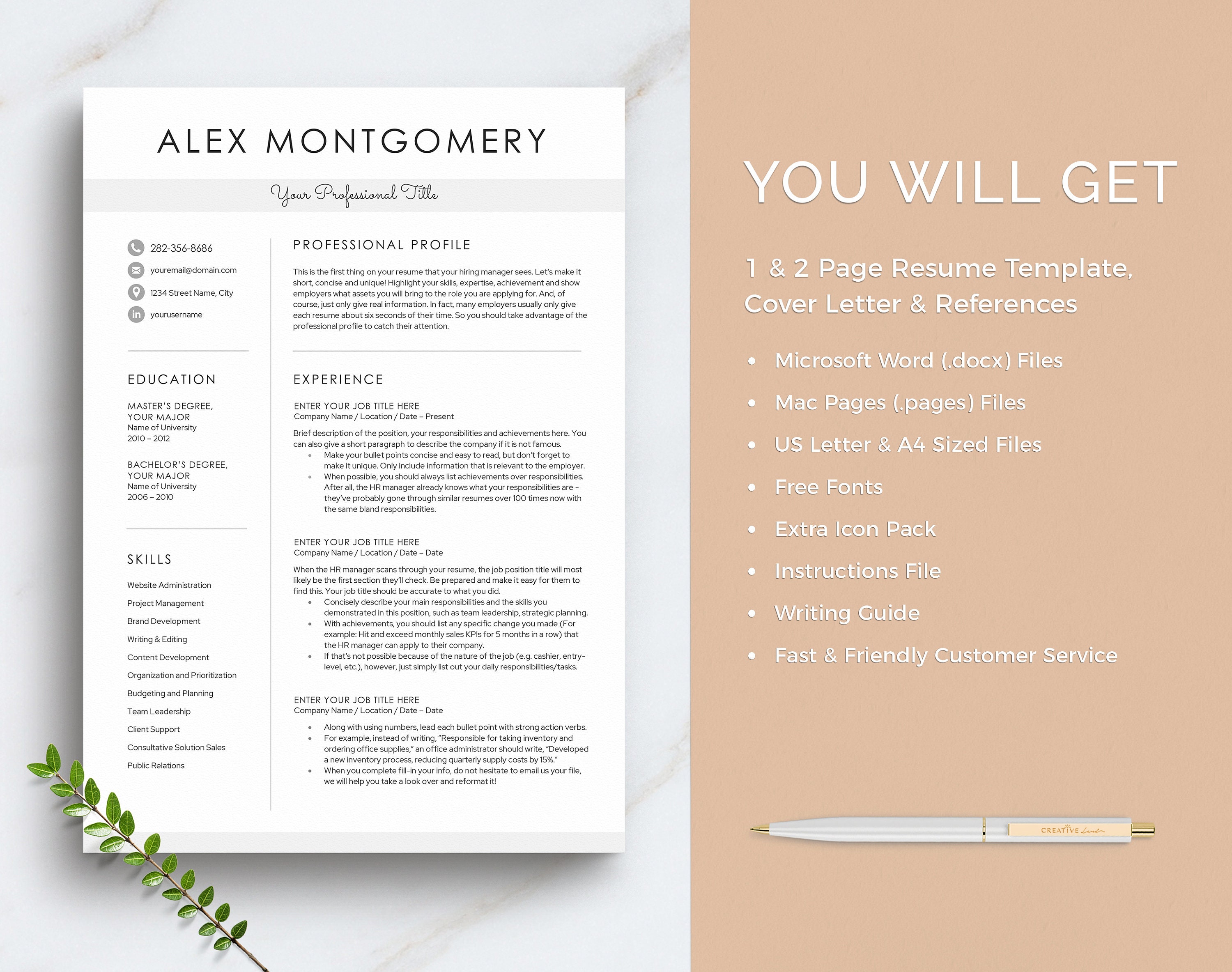 Creative Resume Template Modern Clean Resume Template for - Etsy