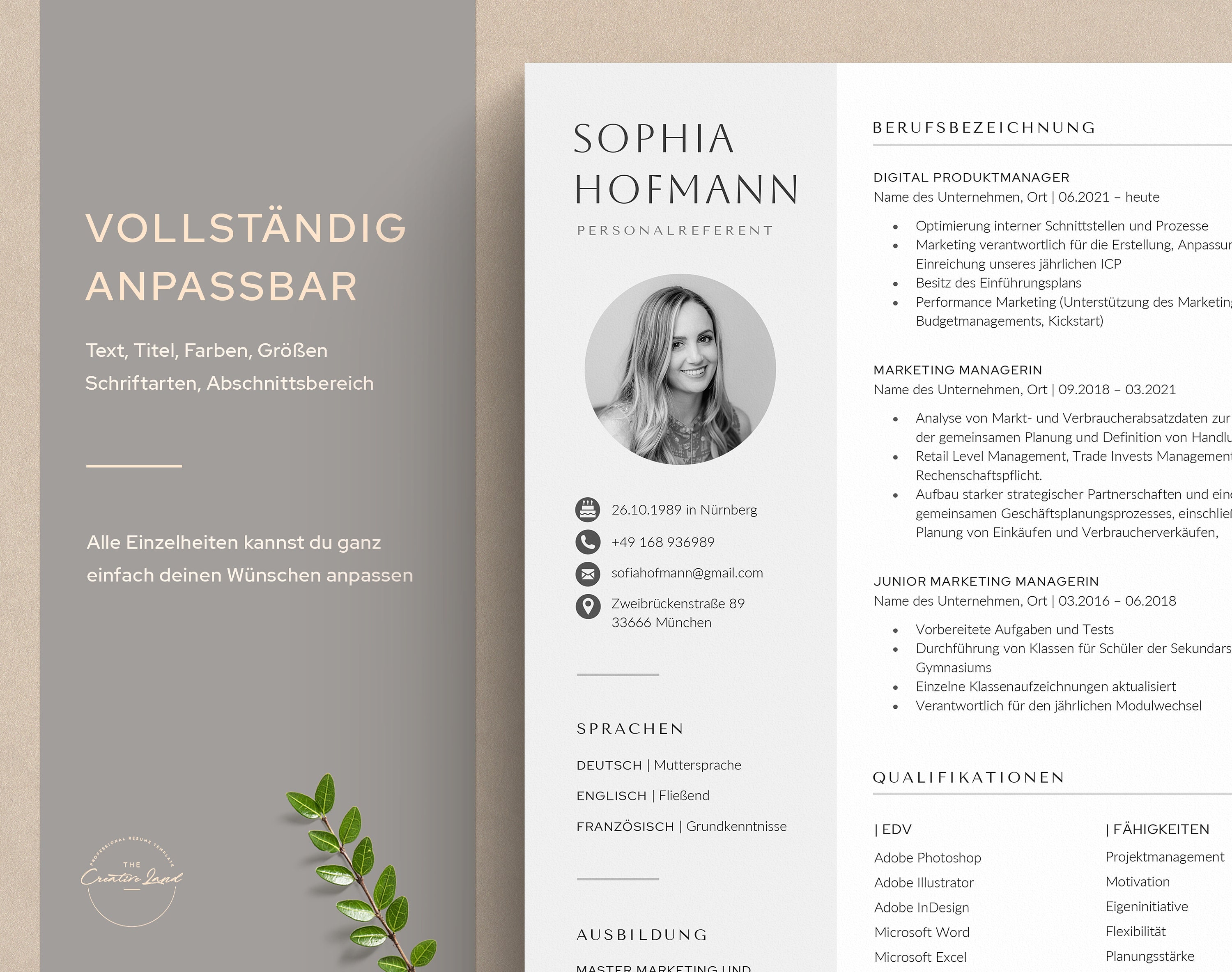 German Resume Template: Modern CV With Cover Letter (microsoft Word ...
