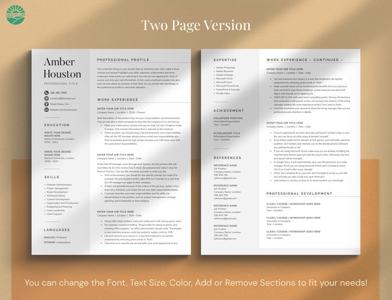 Resume Template for Word, Pages, Google Docs - Professional & Modern CV ...