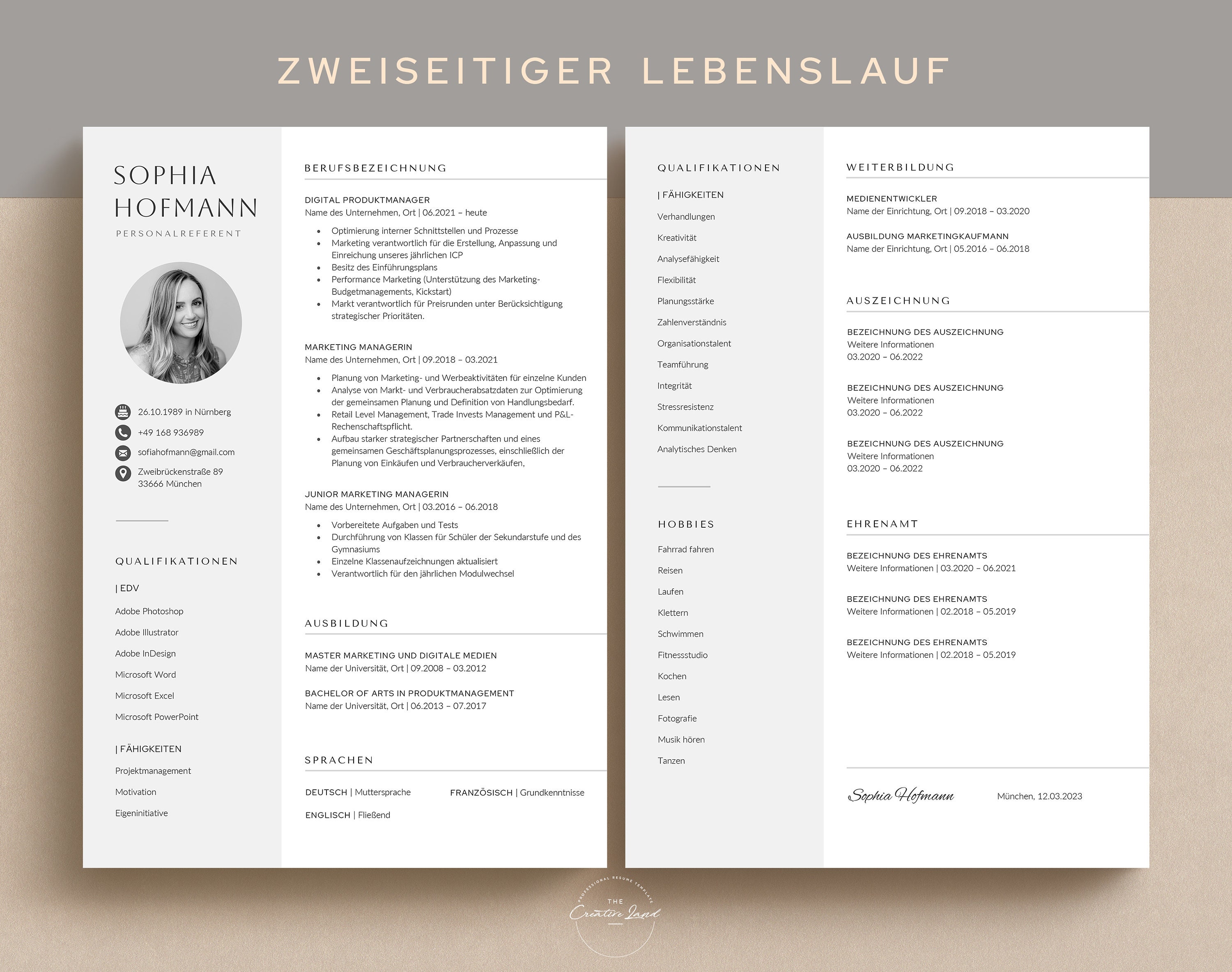 German Resume Template: Modern CV With Cover Letter (microsoft Word ...