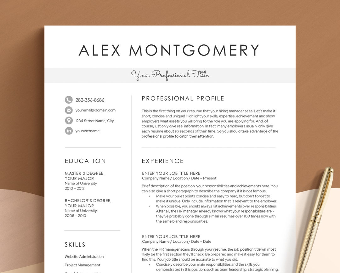Creative Resume Template, Modern Clean Resume Template for Word & Pages ...