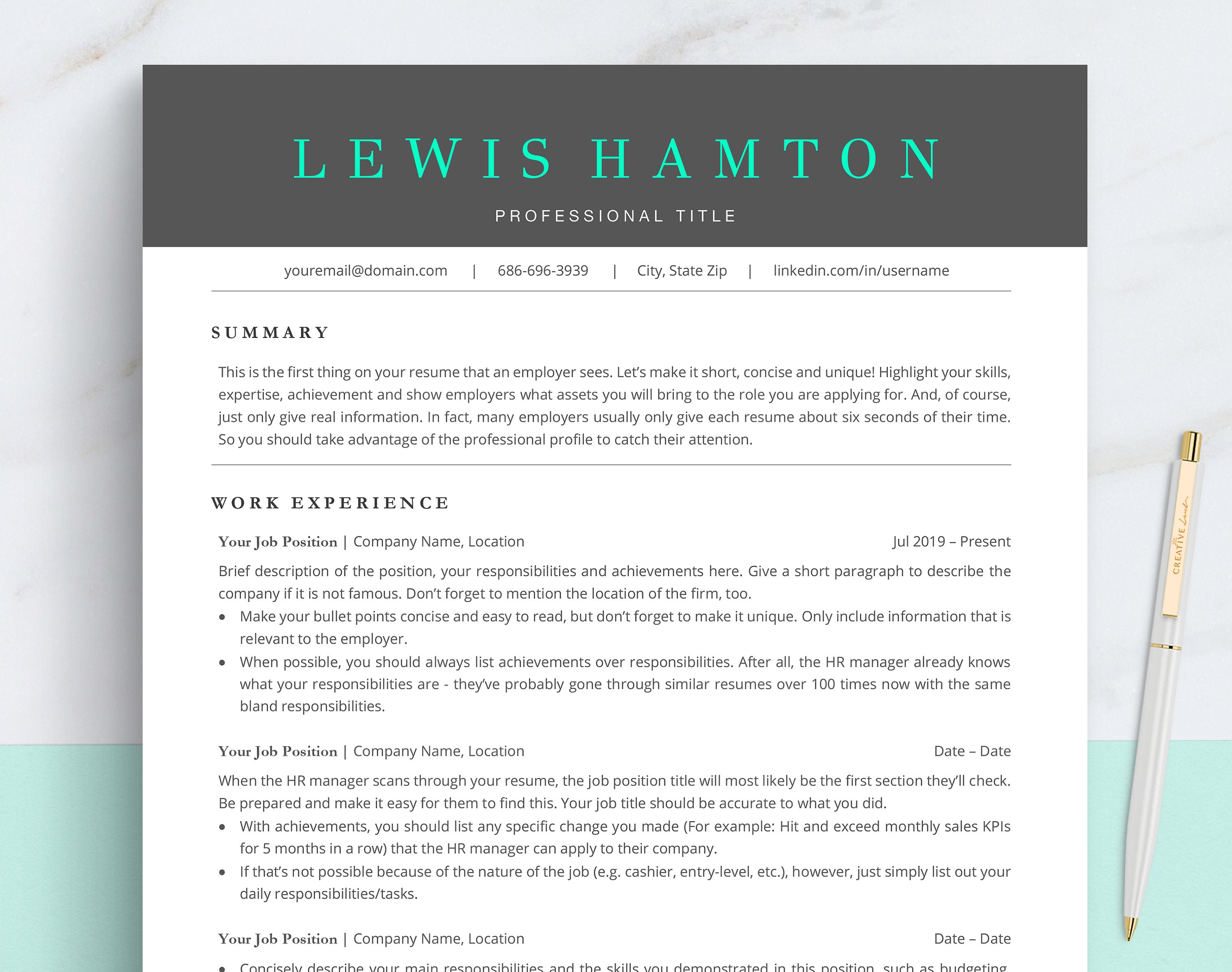 Modern ATS Resume Template ATS Optimized Resume Template - Etsy Australia