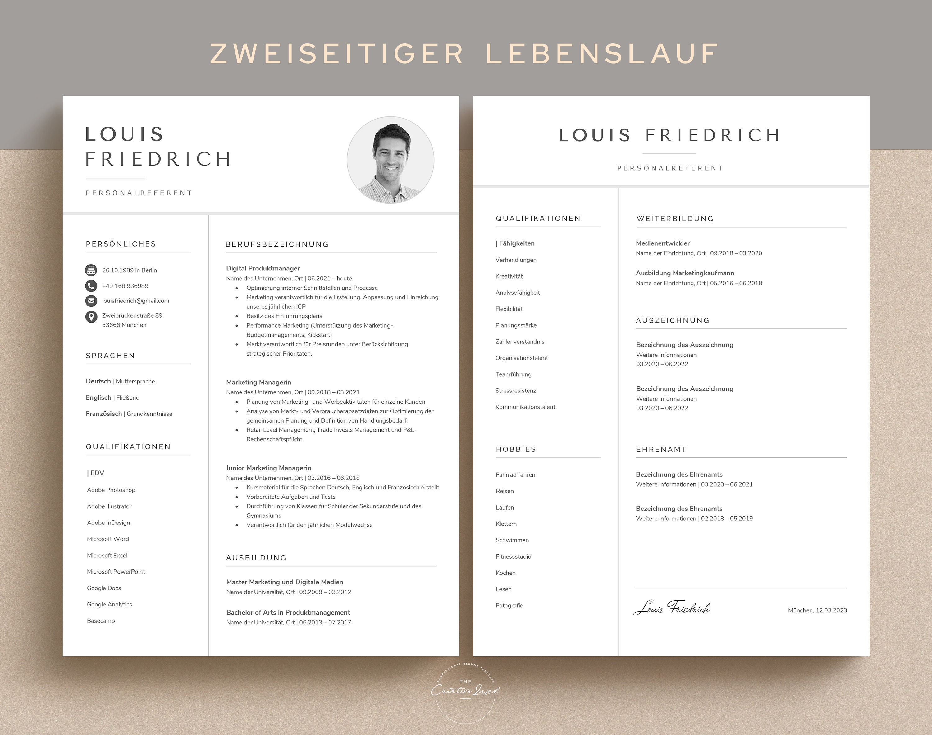 German Resume Template for Word & Apple Pages (DIN A4) - Etsy