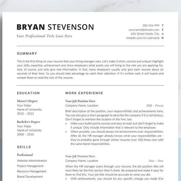 Modern Classic Resume Template - Etsy