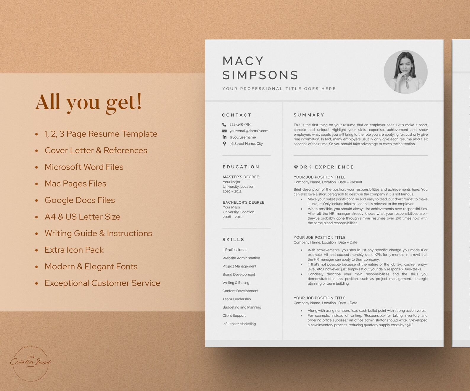 Modern Resume Template for Google Docs Word Pages Resume - Etsy