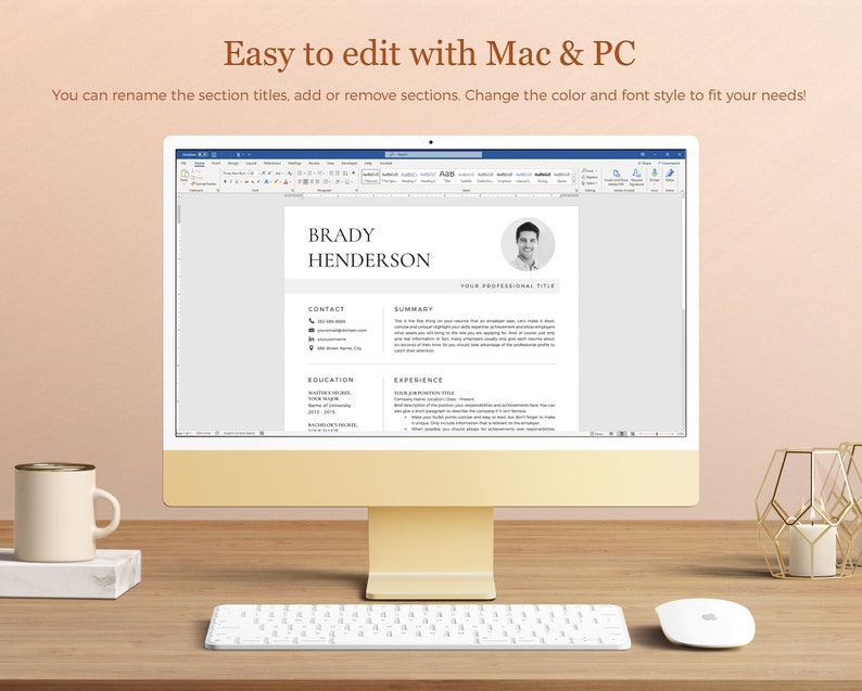 Modern Resume Template for Word & Apple Pages, Professional Resume ...